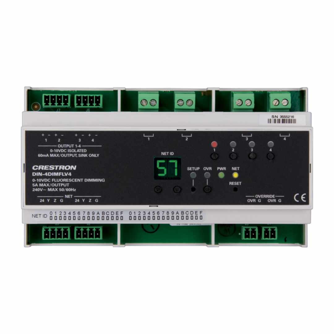 Crestron DIN-4DIMFLV4 DIN Rail 0-10V Dimmer (4-Channel, 4 Feeds) — Formwave